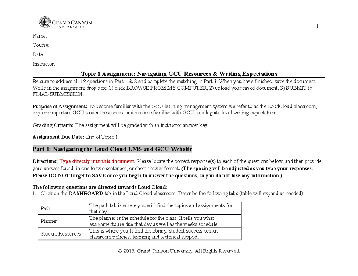 First Assignment - Name: Course: Date: Instructor: Topic 1 Assignment ...