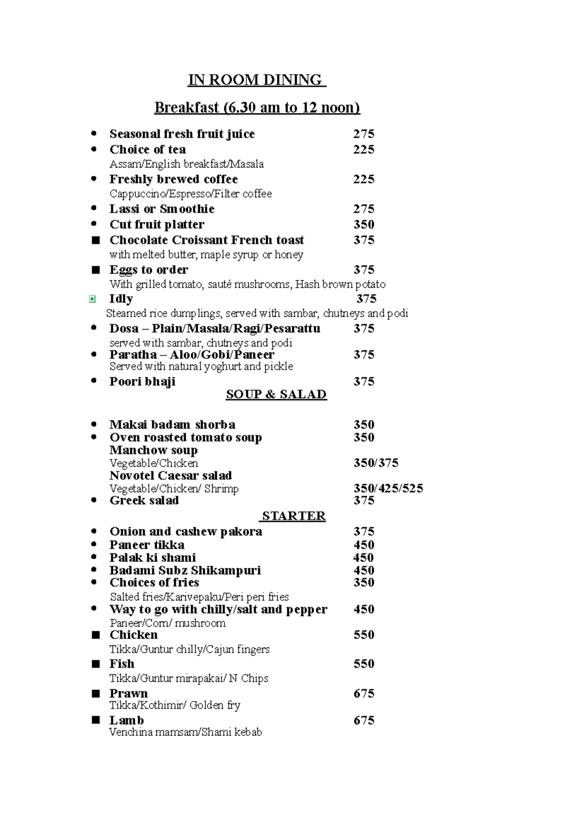 IRD NEW MENU 2022 - Prelims - IN ROOM DINING Breakfast (6 am to 12 noon ...