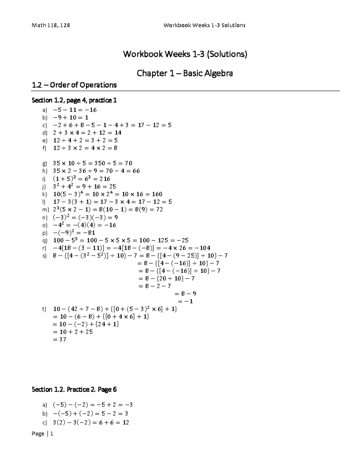 Workbook 1 - Weeks 1-3 and Test 1 Review Solutions - Workbook Weeks 1-3 ...