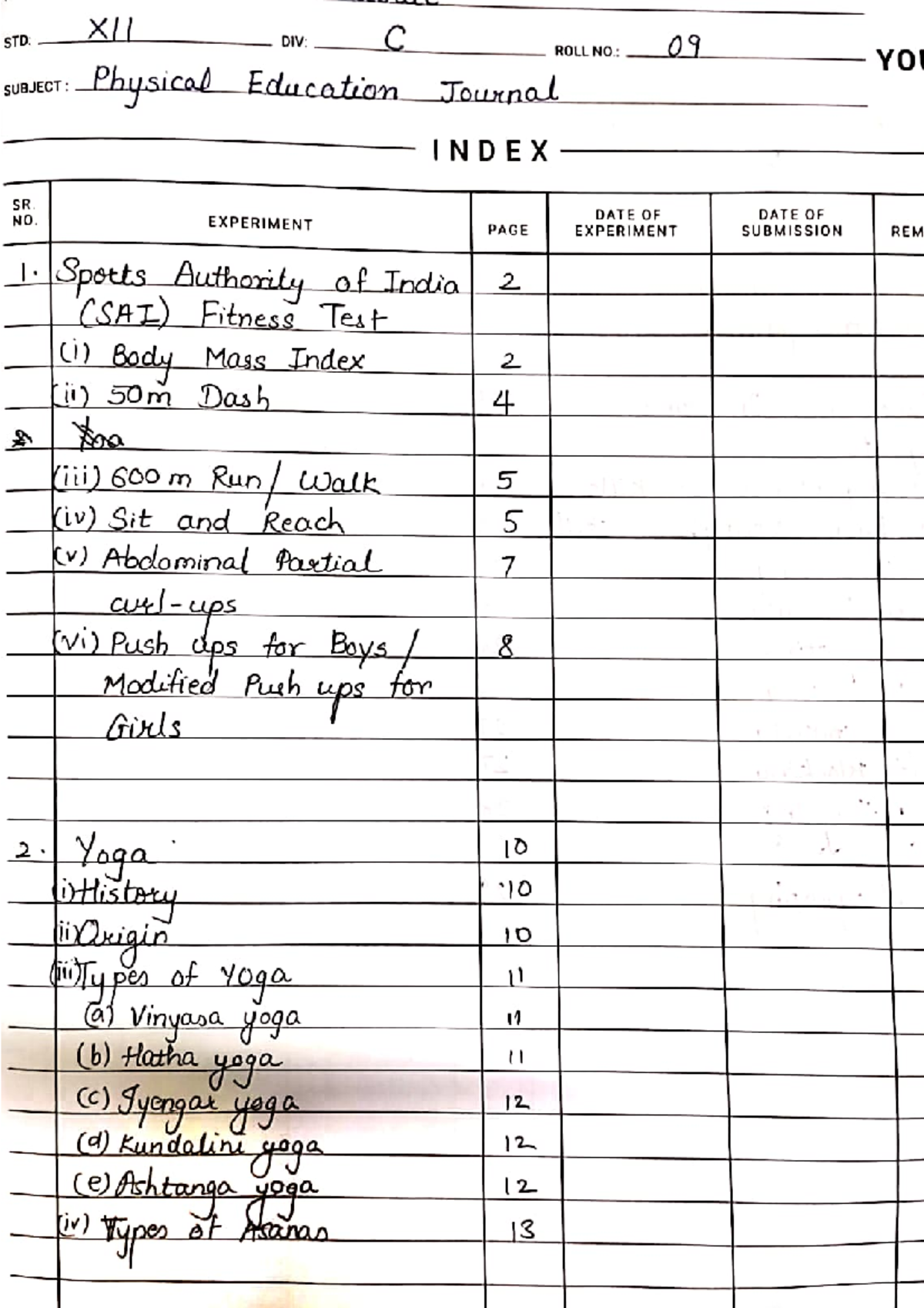 Pe journal - Class 12 physical education project - XII STD: DIV: C ROLL ...