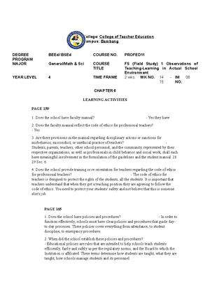 FS II Module 4 - Field Study - MODULE 4 LEARNING ACTIVITIES PAGE 89 A ...