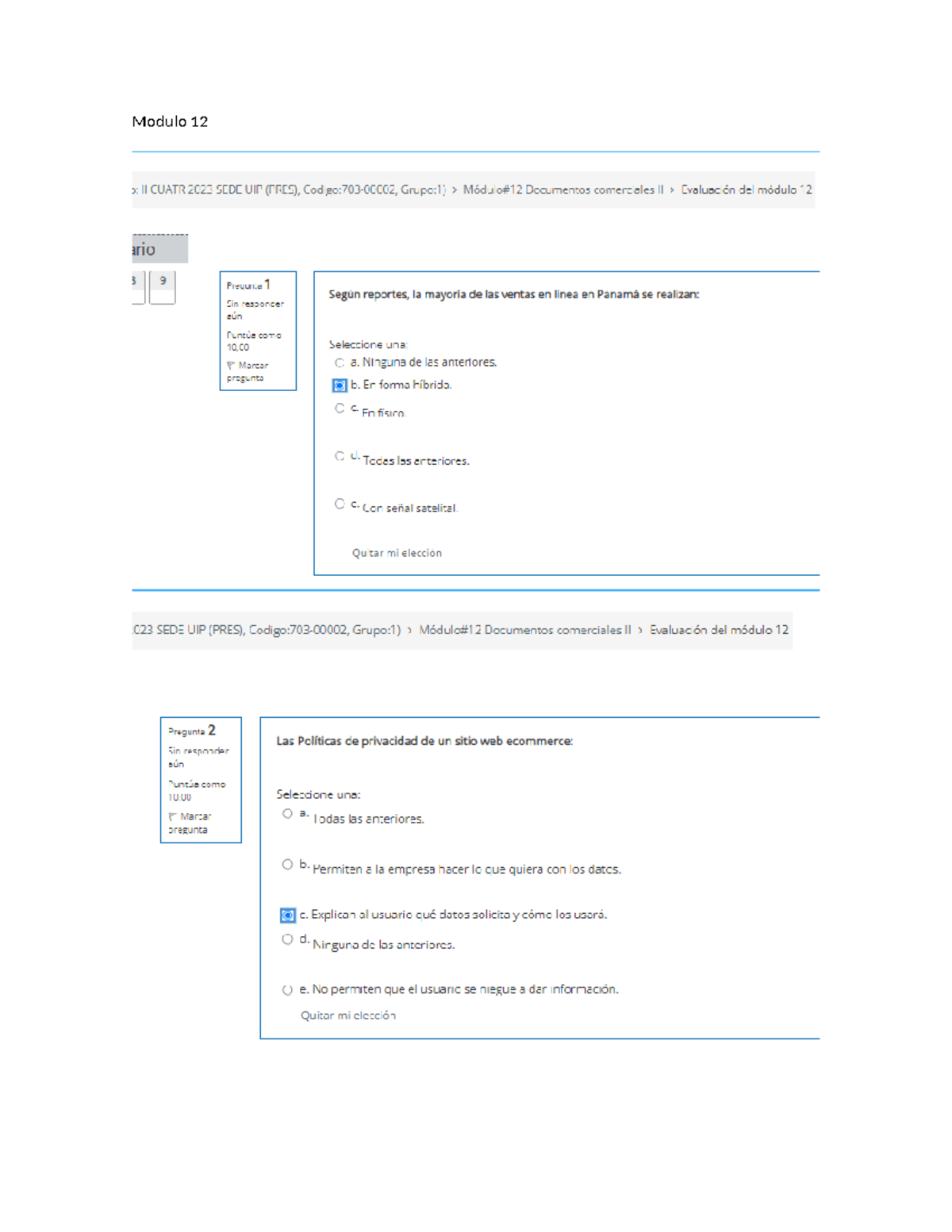 Modulo 12 - parcial Español - español - Modulo - Studocu
