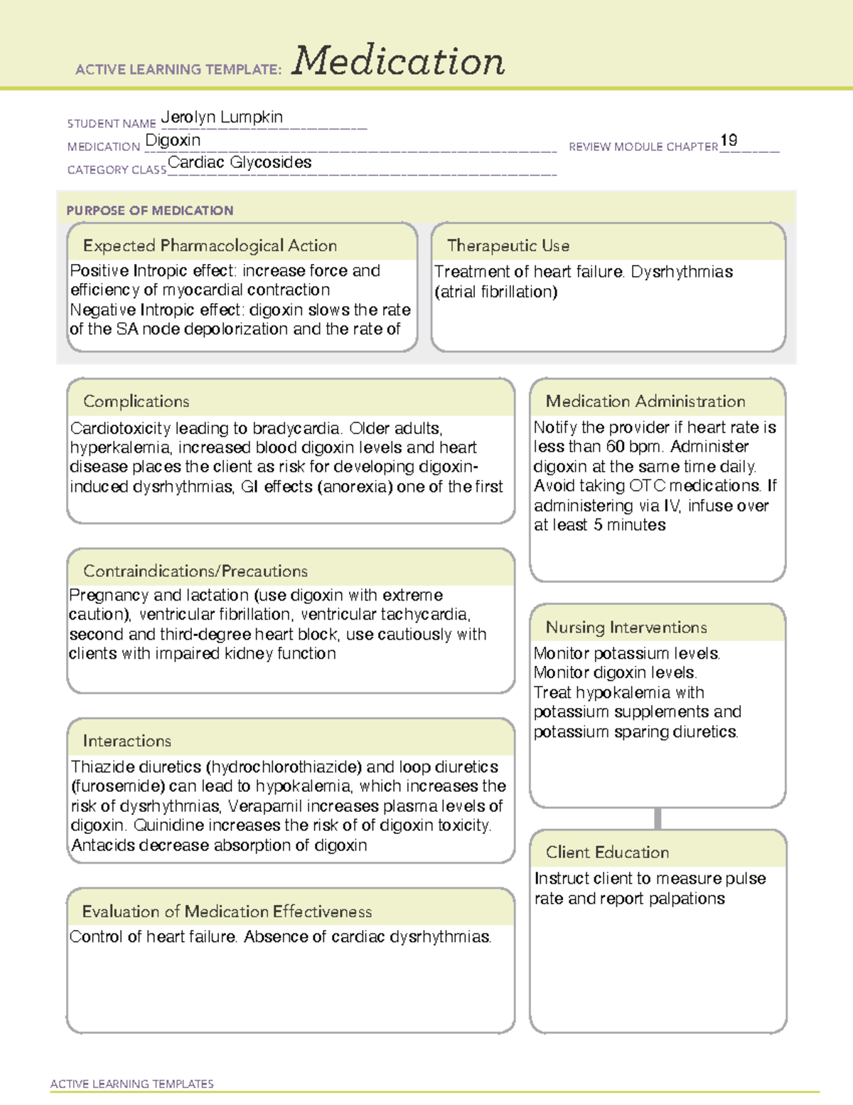 ATI Learning Template Remediation: Cardiac Glycoside - ACTIVE LEARNING ...