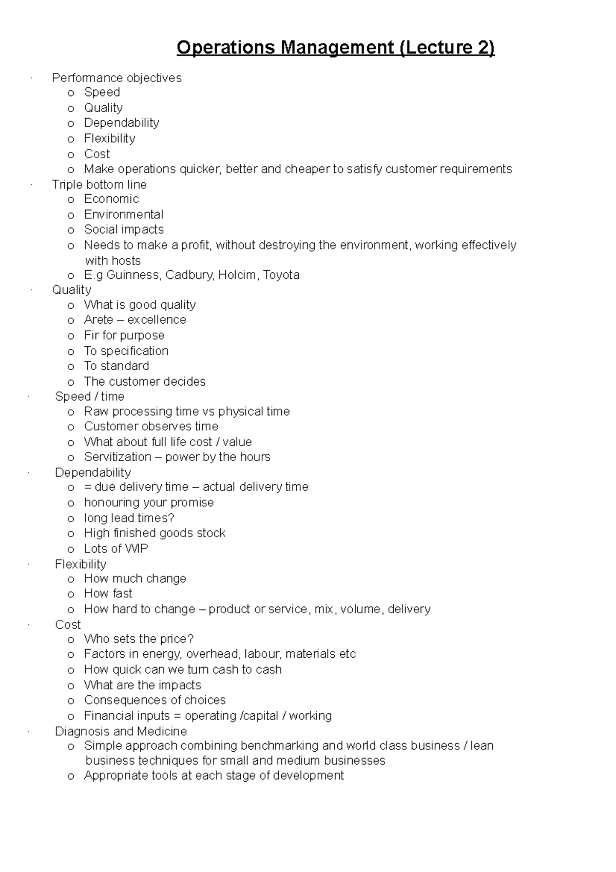 Operations Management Lecture 2 - Studocu
