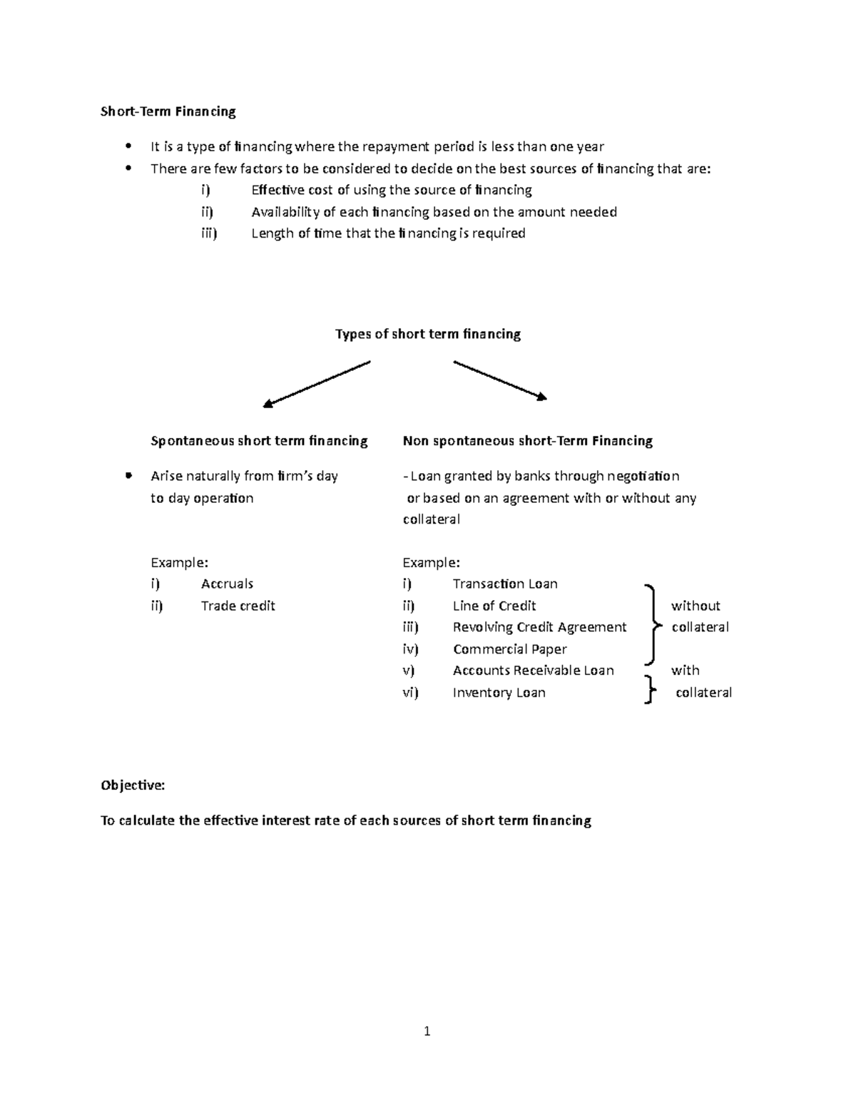 Notes on Short term financing 2 - Short-Term Financing It is a type of ...