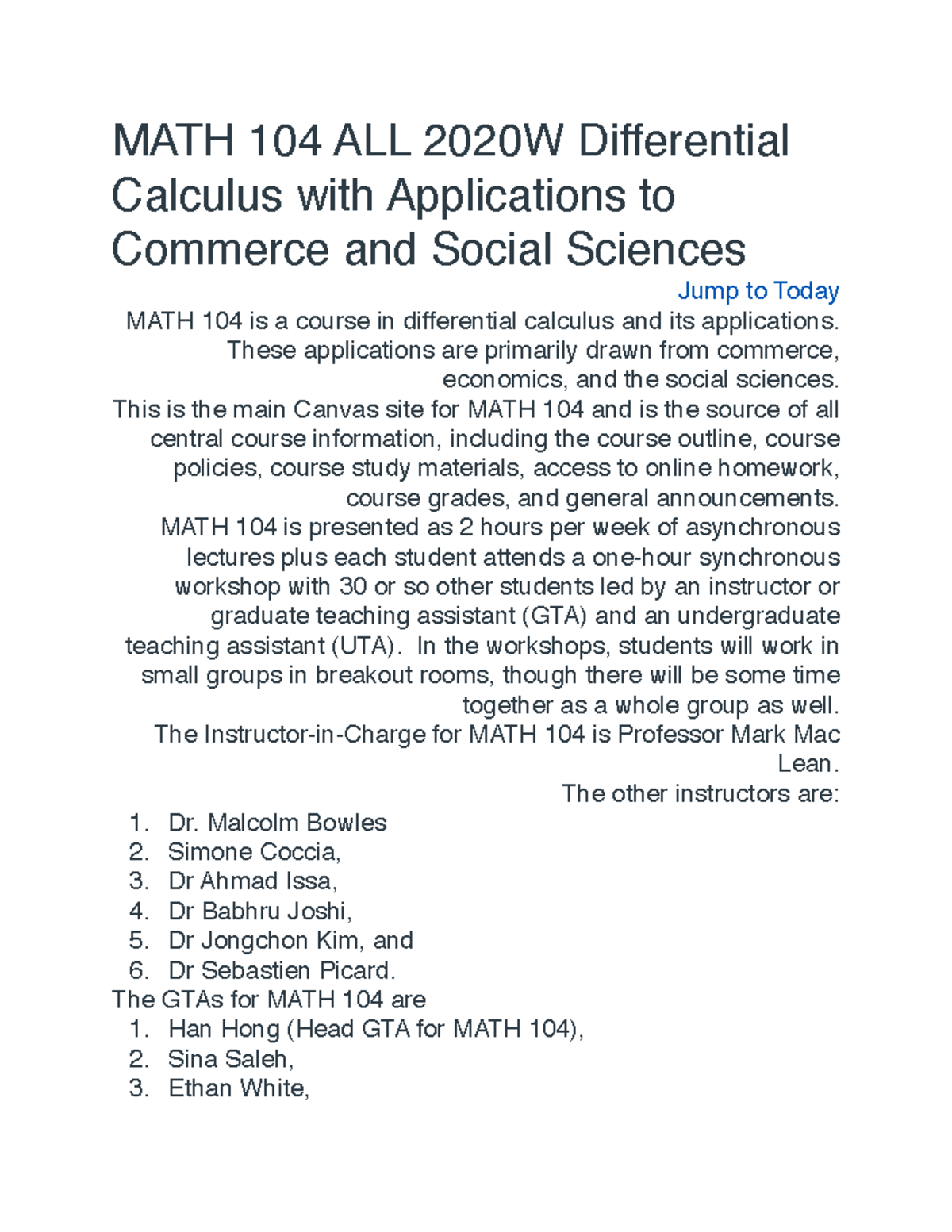 MATH104 2020W - Lecture notes - MATH 104 ALL 2020W Differential ...