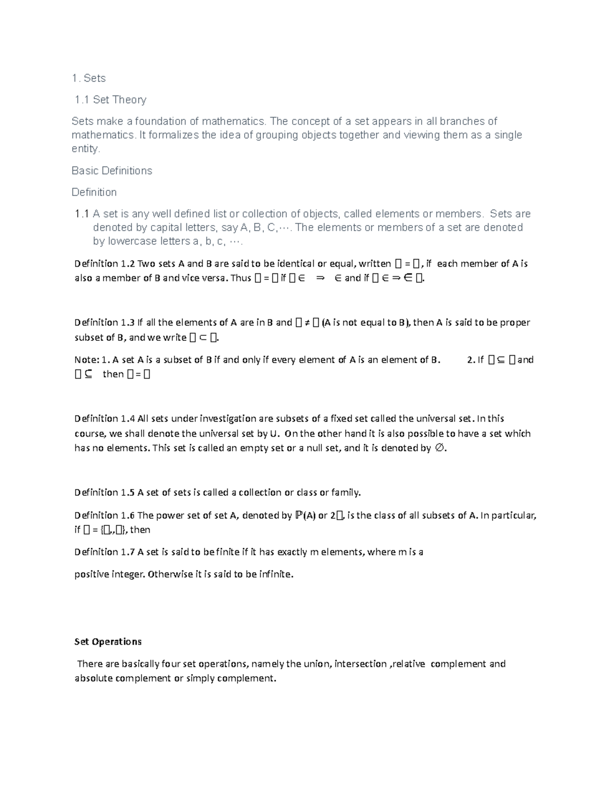 Mathematics - GOOD - Sets 1 Set Theory Sets make a foundation of ...