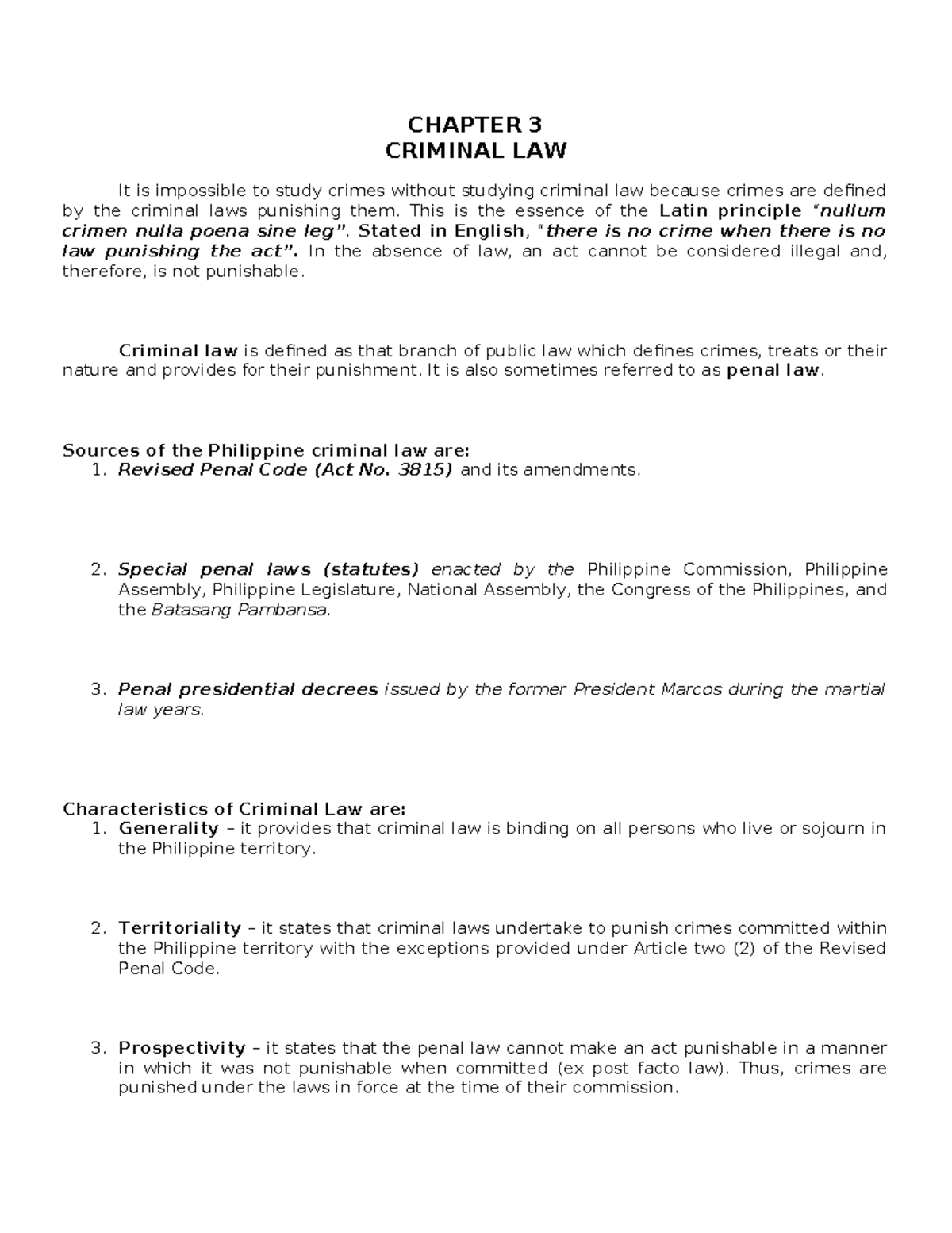 law enforcement administration 2 midterm - CHAPTER 3 CRIMINAL LAW It is ...