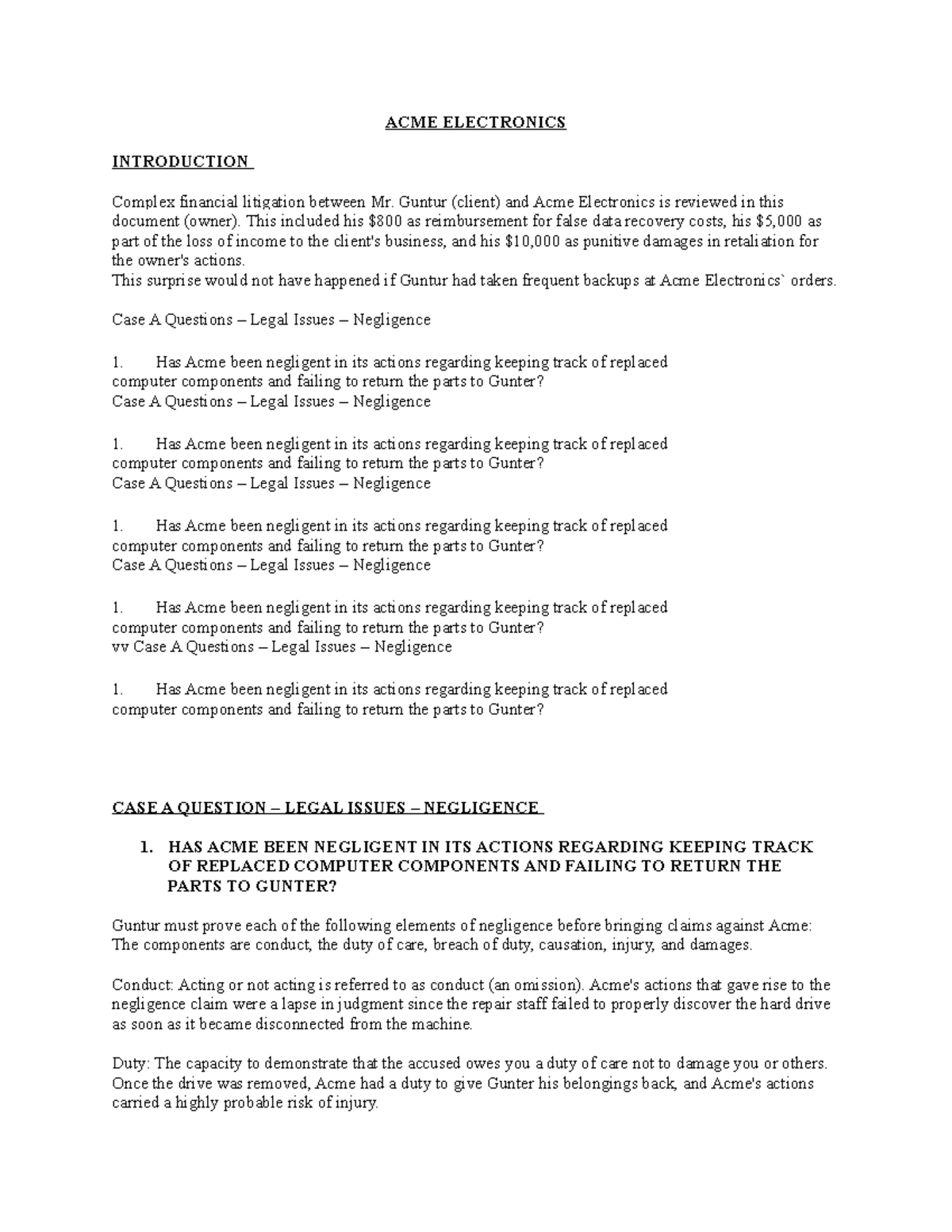 ACME Electronics - ACME ELECTRONICS INTRODUCTION Complex financial ...