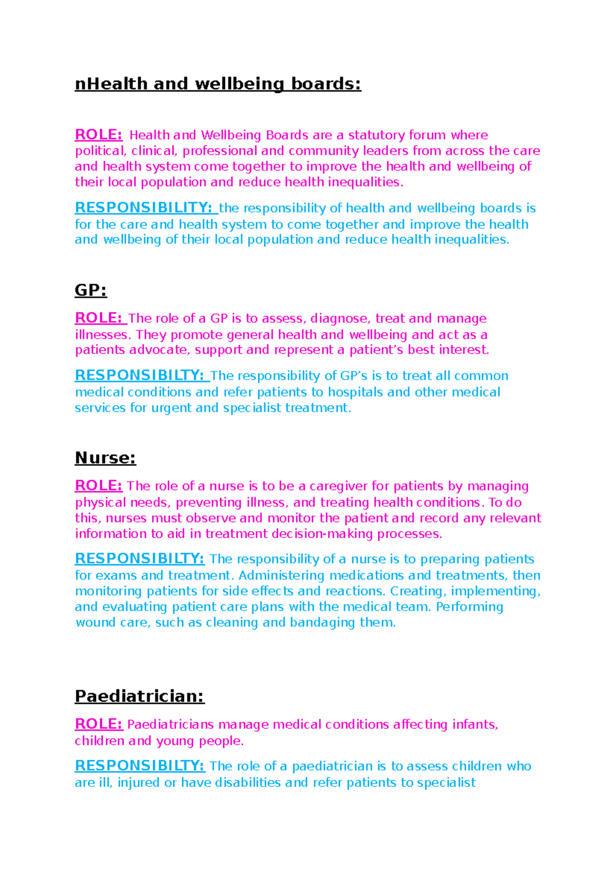 Health and wellbeing boards - RESPONSIBILITY: the responsibility of ...