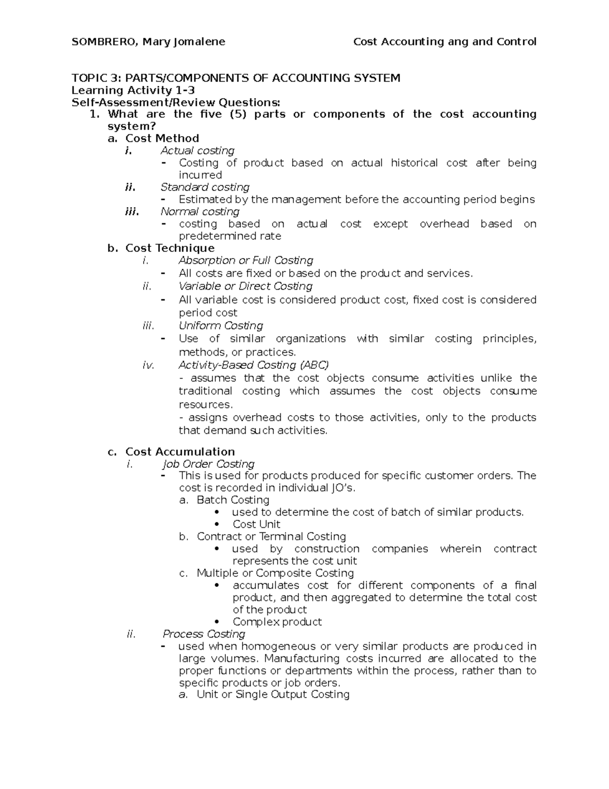Learning Activity 1-3 Parts AND Components OF Accounting System ...
