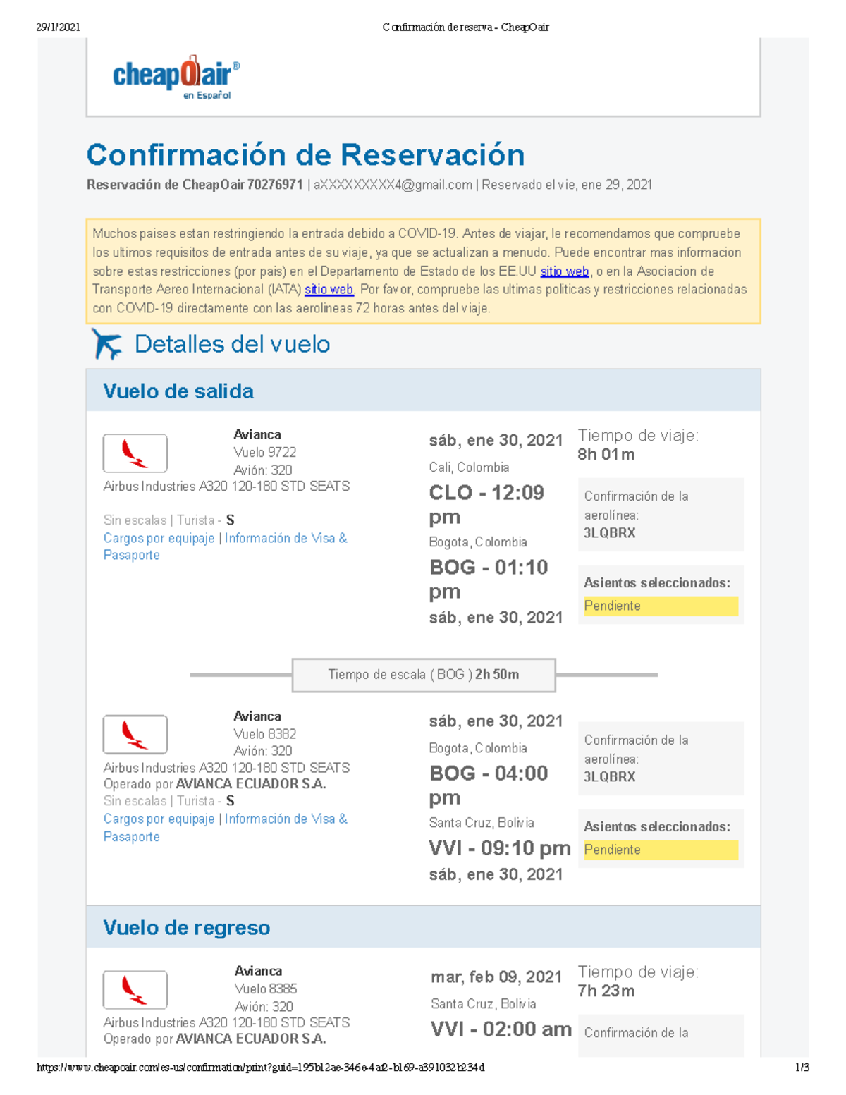 Confirmación de reserva - Cheap Oair - 29/1/2021 Confirmación de ...