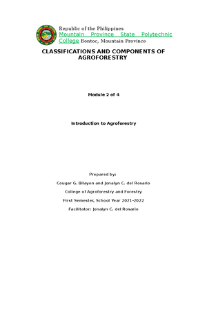 Module 4 - Introduction to Agroforestry - SALT – Sloping Agricultural Land Technology Module 6 ...