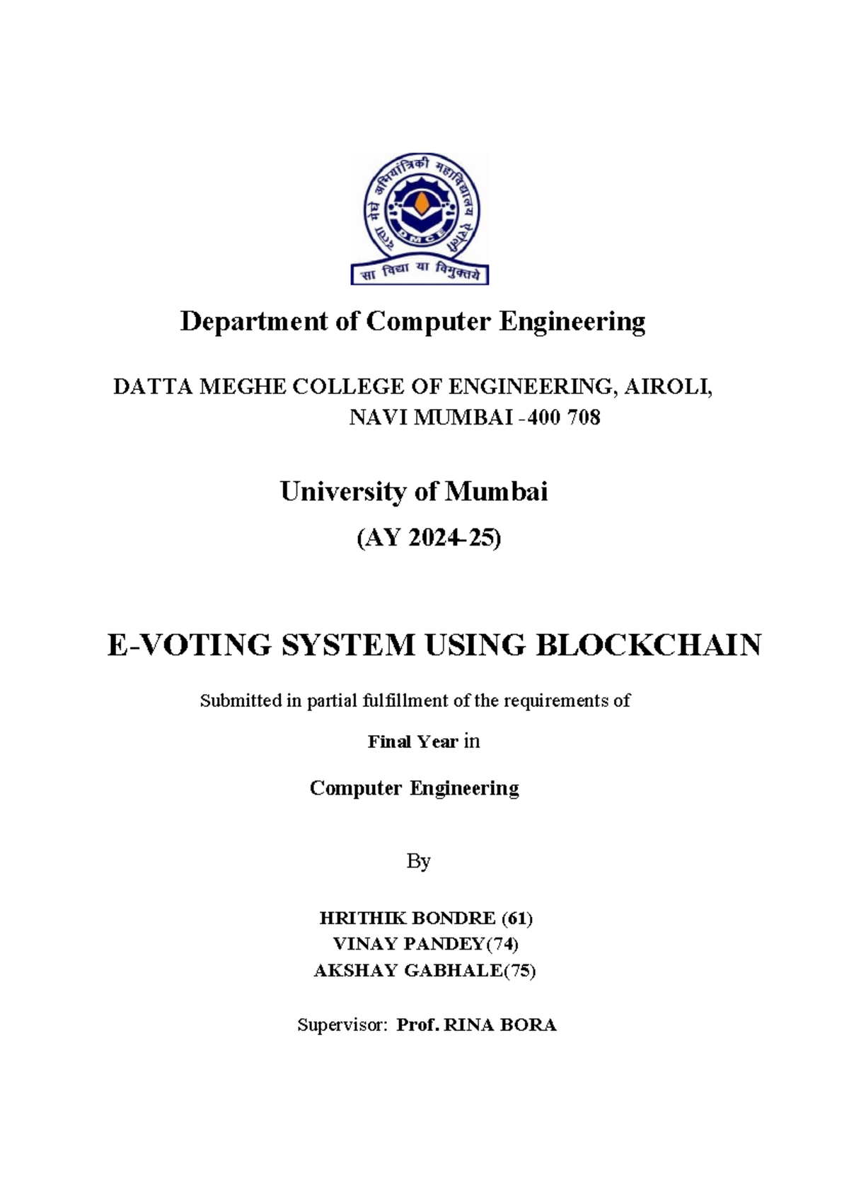 Vinay-project-ver1 - project report - Department of Computer Engineering DATTA MEGHE COLLEGE OF ...