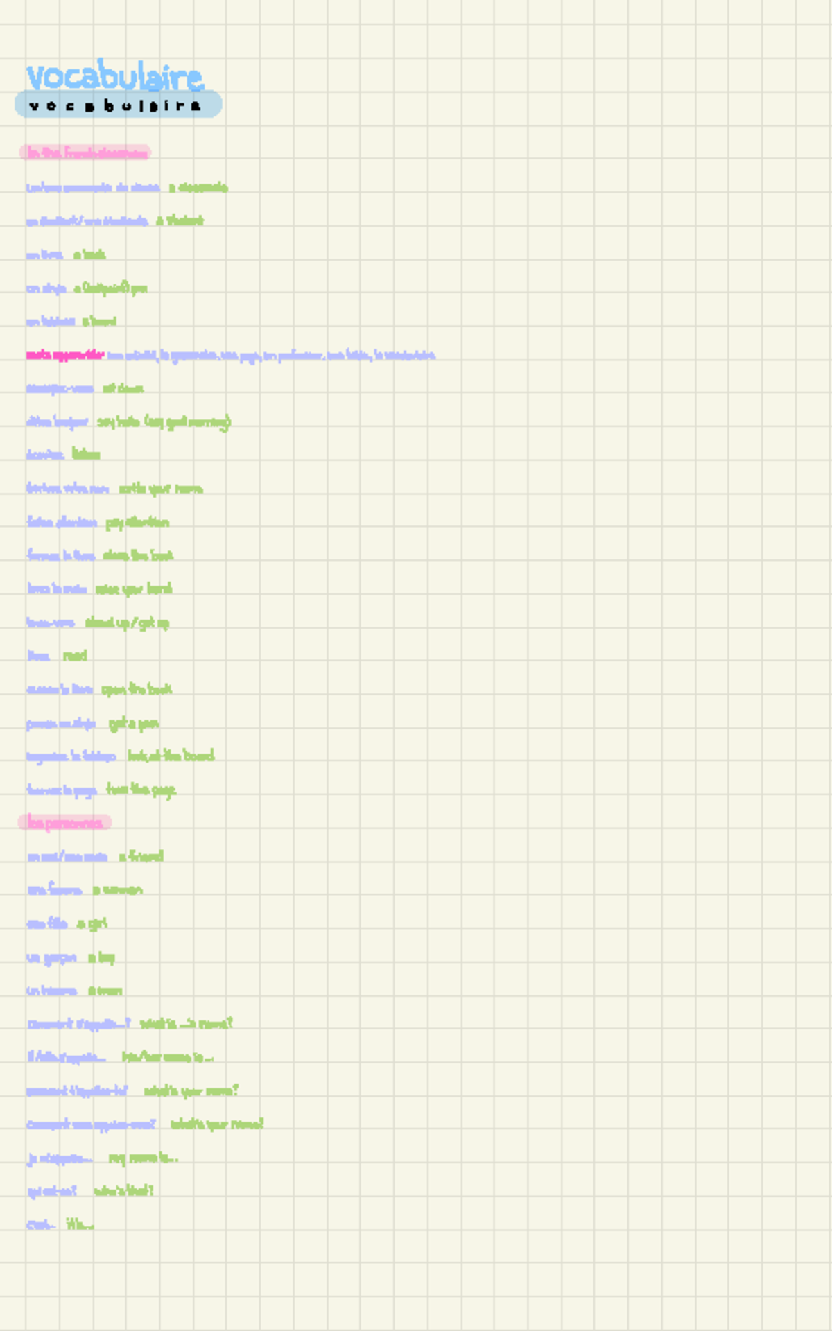 Vocabulaire - basic vocabulary notes -o & 388 y= : : 7 & 3 - : · O 4 ...