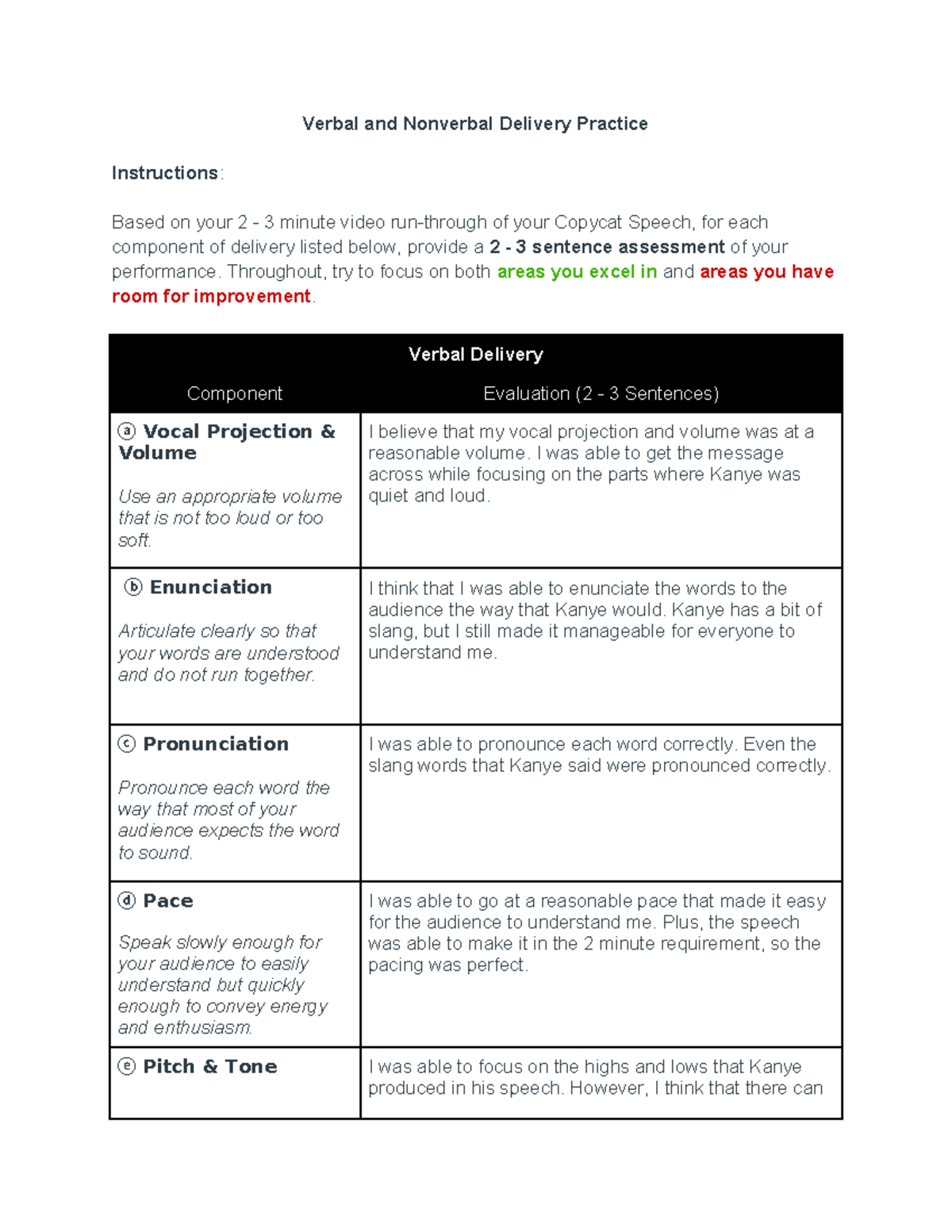 Verbal and Nonverbal Delivery Practice - Verbal and Nonverbal Delivery ...