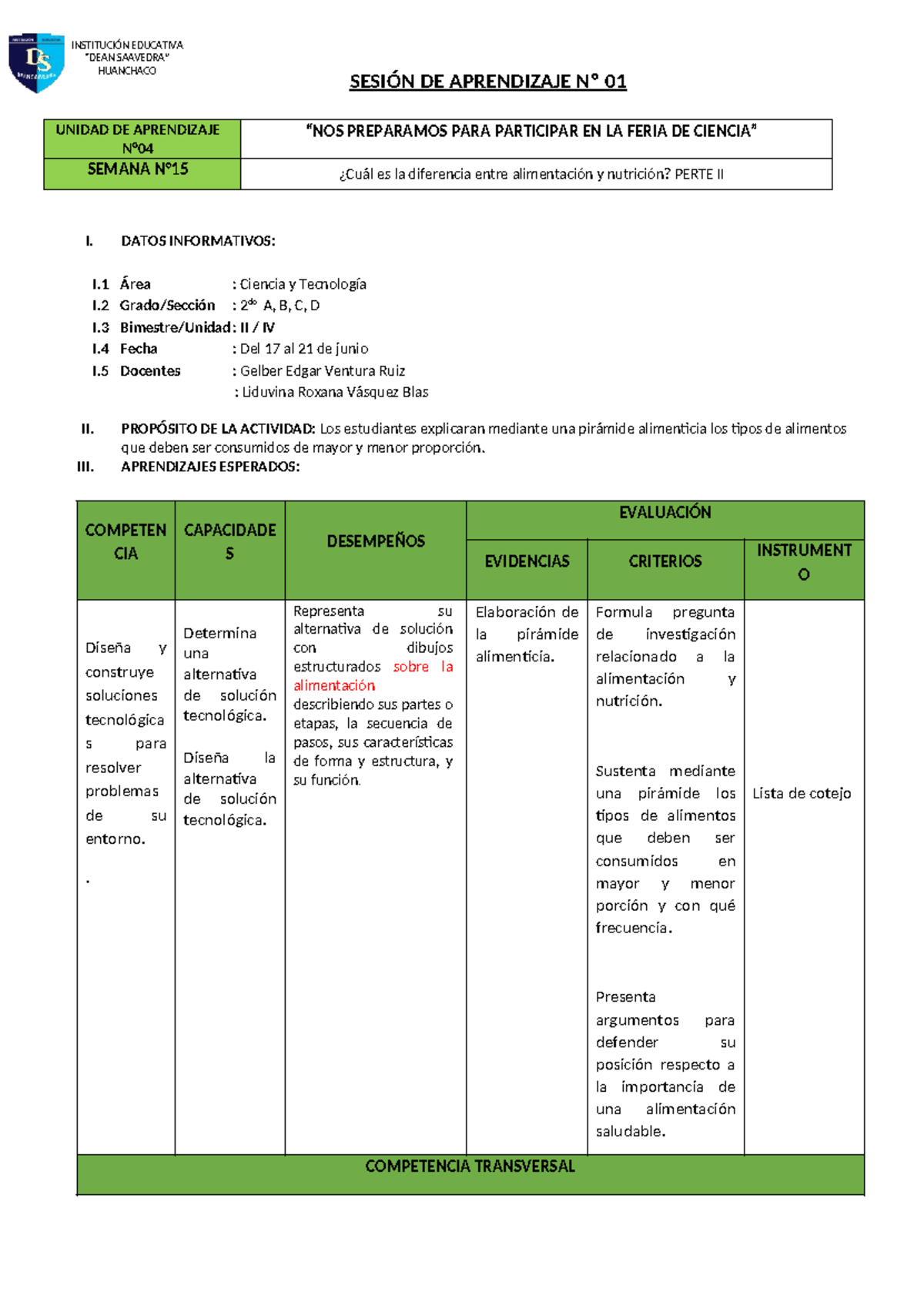 SES1 UNI 4 2DO CYT - ngfhjh - “DEAN SAAVEDRA” HUANCHACO SESIÓN DE ...