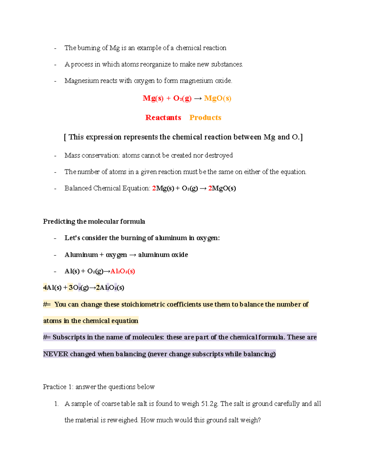 Topic 5 The chemical equation-balancing chemical equations part 1 - The ...