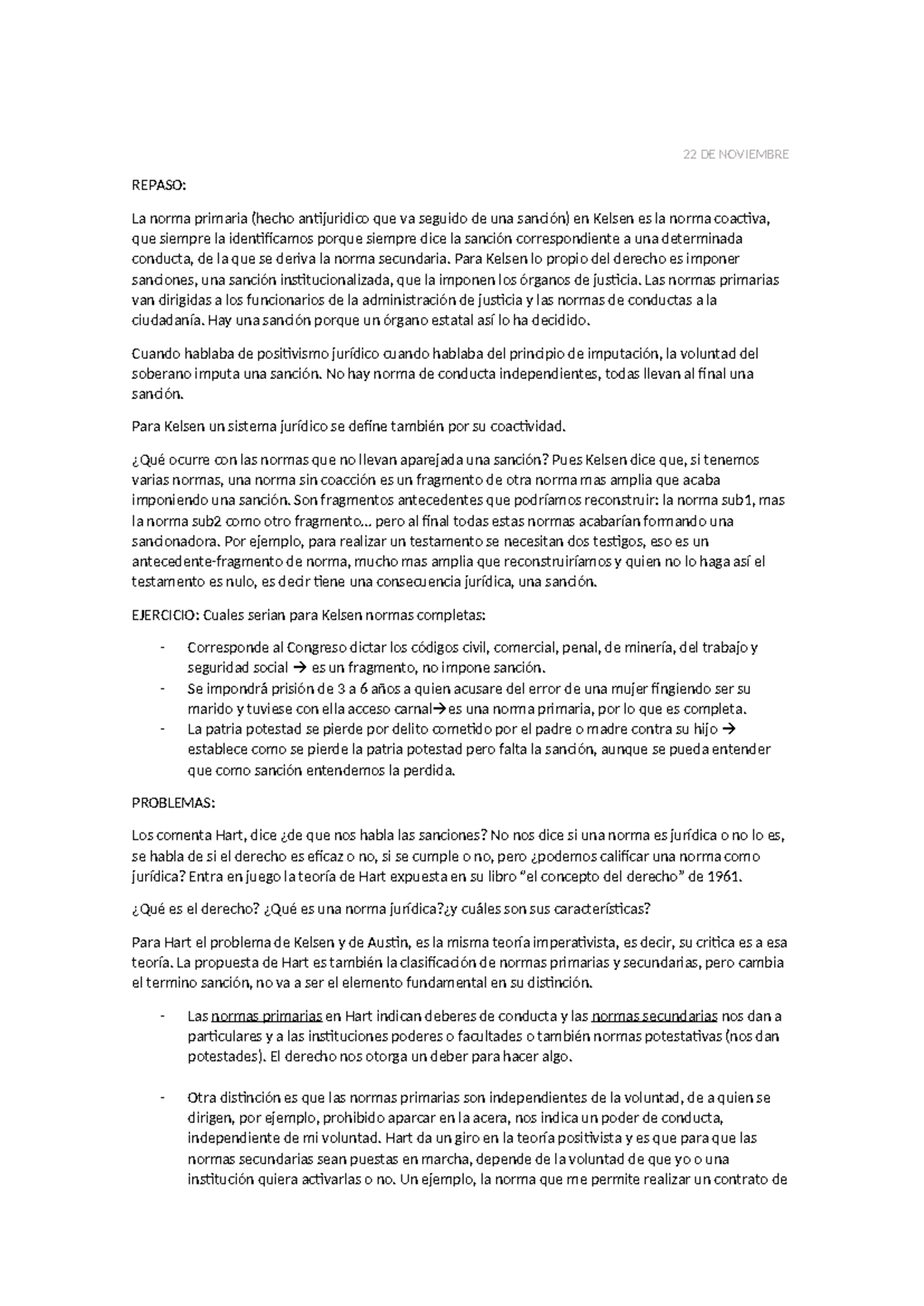 22 NOV- HART - apuntes tema hart teoria del derecho - 22 DE NOVIEMBRE ...
