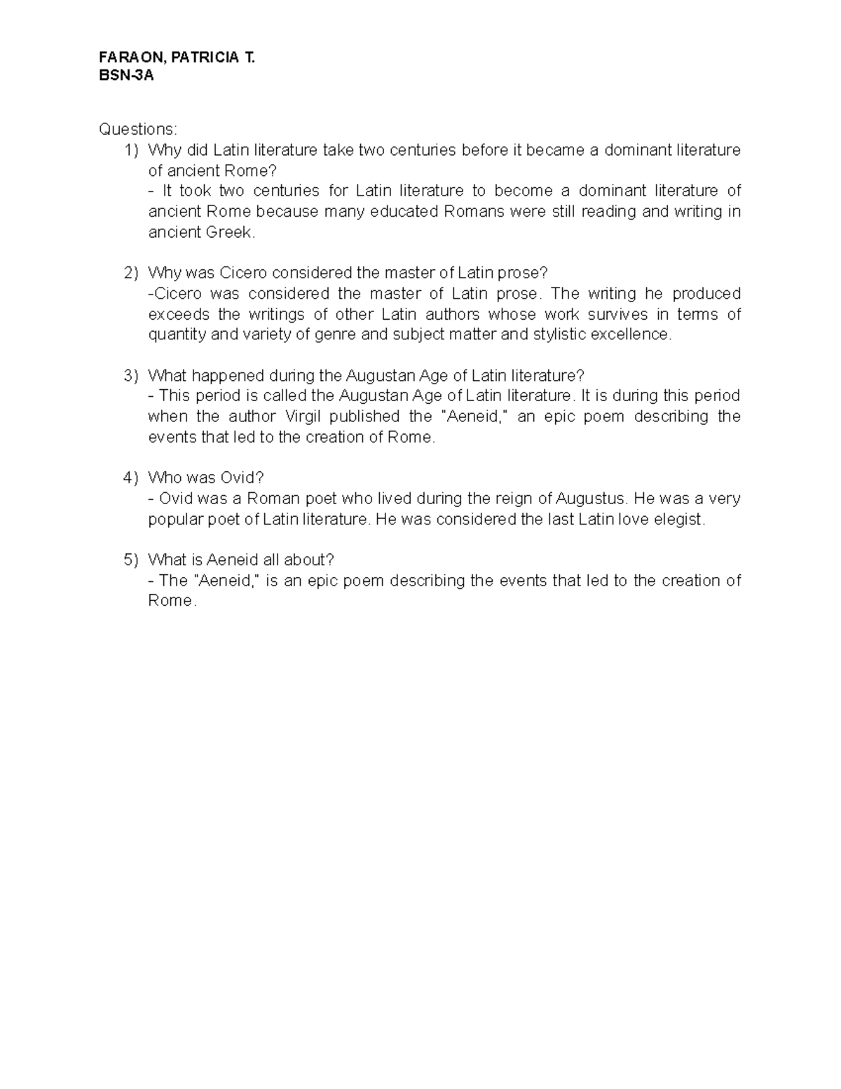 World Lit Module 2 Latin - FARAON, PATRICIA T. BSN-3A Questions: 1) Why ...