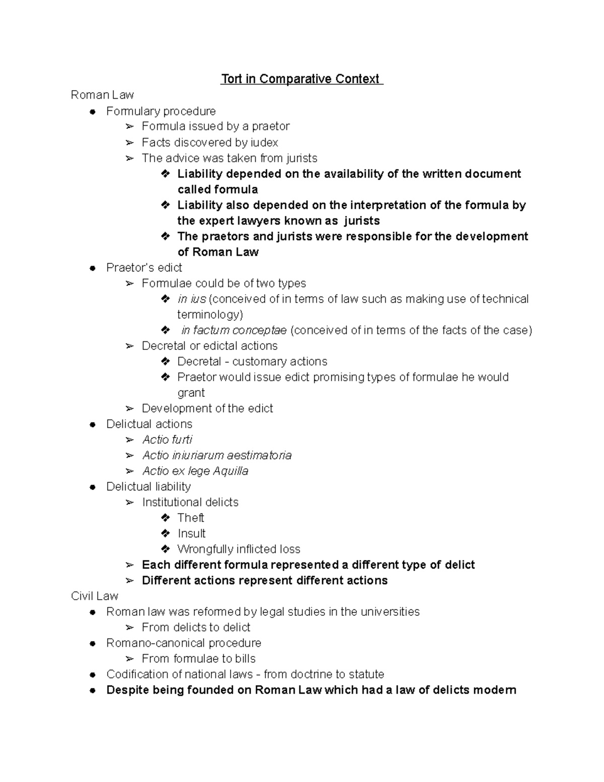 LS2537 - Tort in Compatative Context - Tort in Comparative Context Roman Law Formulary procedure ...