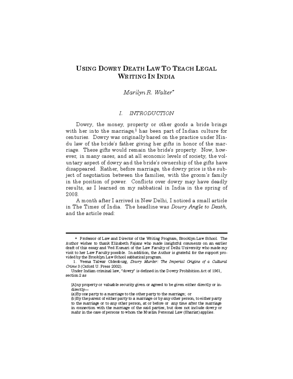 24642 using dowry death law to teach legal writing in india - USING ...