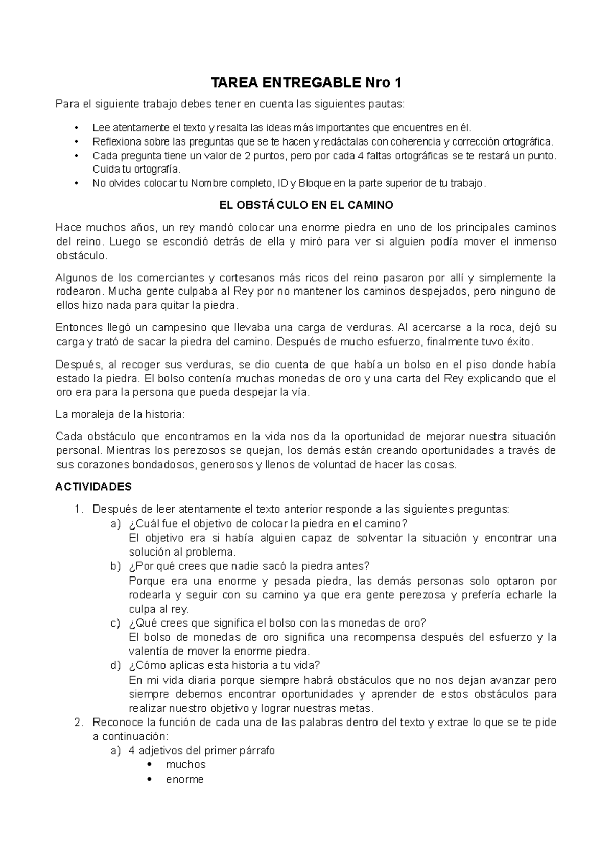 Trabajo entregable 1 - TAREA ENTREGABLE Nro 1 Para el siguiente trabajo ...