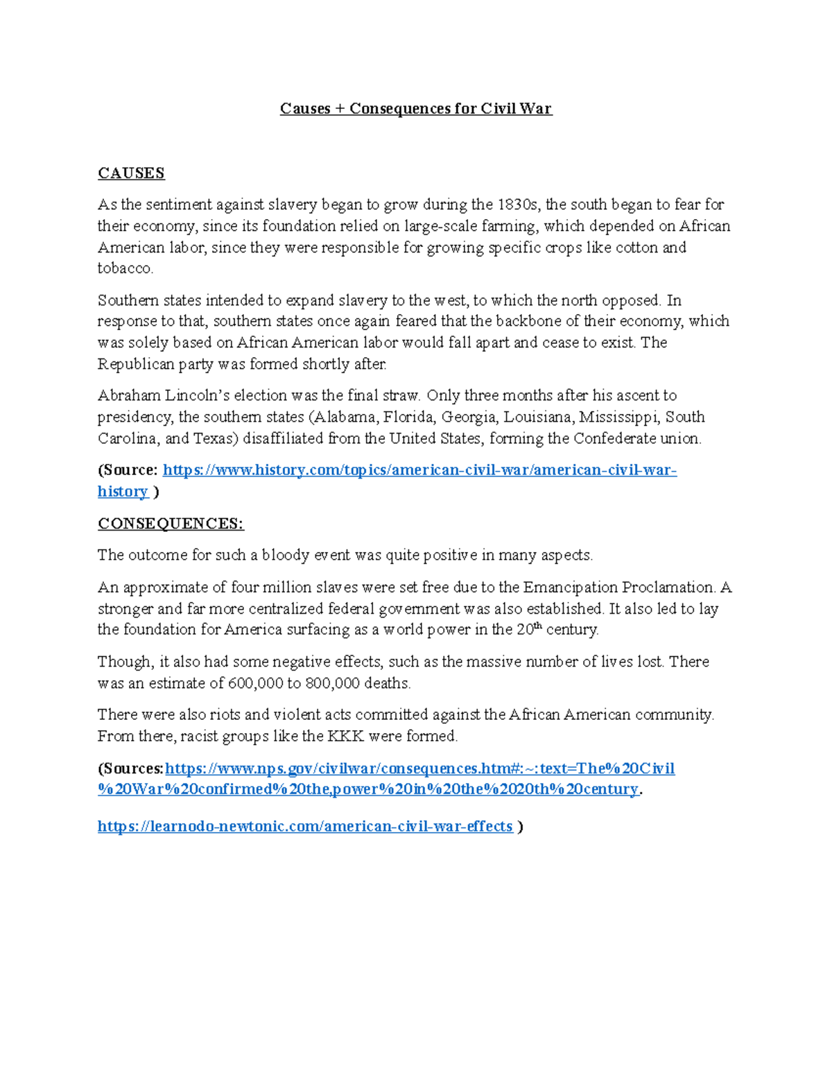 Civil War research - lecture - Causes + Consequences for Civil War ...