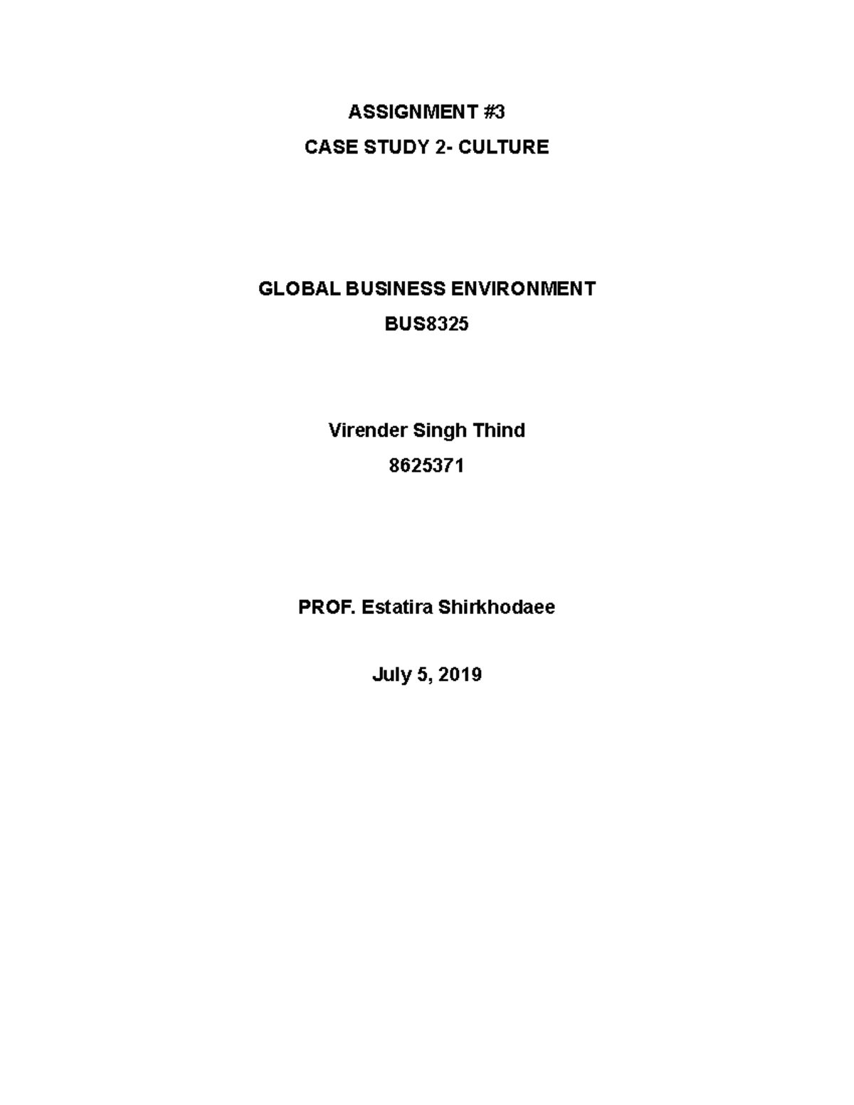 Assignment 3-culture - ASSIGNMENT CASE STUDY 2- CULTURE GLOBAL BUSINESS ...