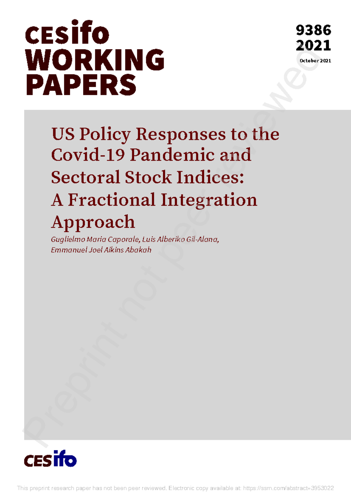 SSRN-id3953022 - 9386 2021 ####### October 2021 US Policy Responses to ...
