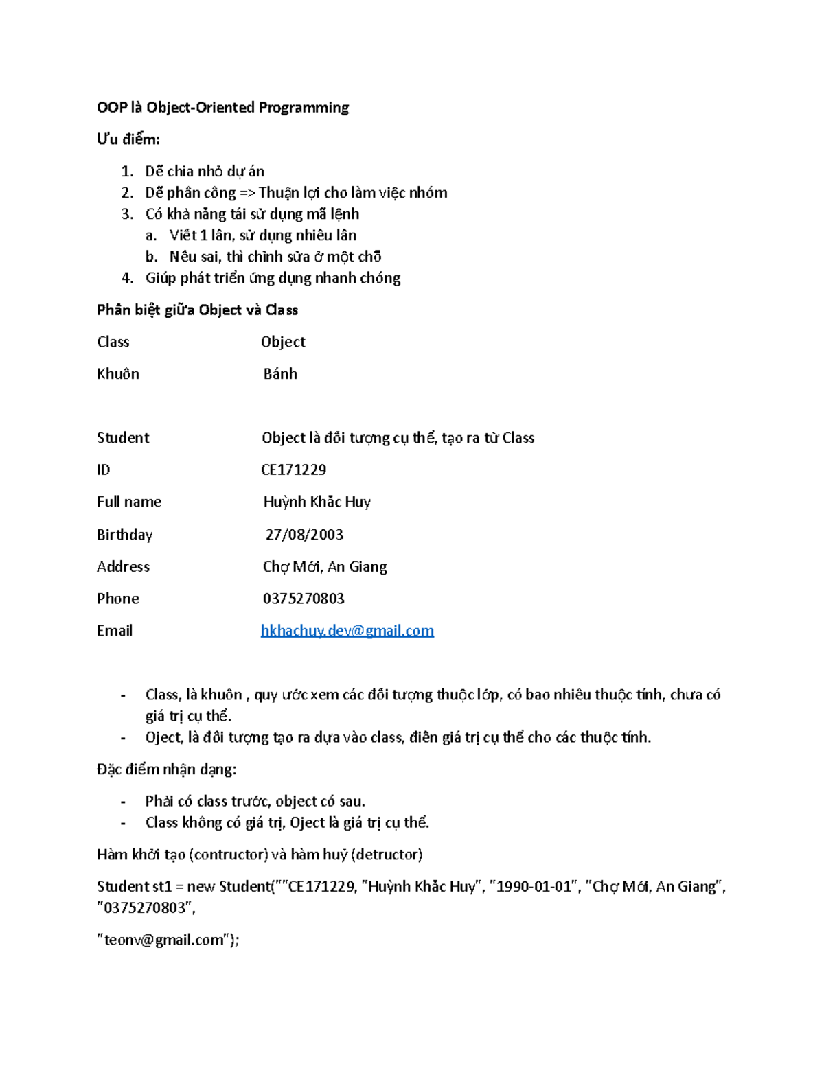Lesson 1 - Take note of PRO 192 - OOP là Object-Oriented Programming Ưu đi m: ể 1. Dễễ chia nh ỏ ...
