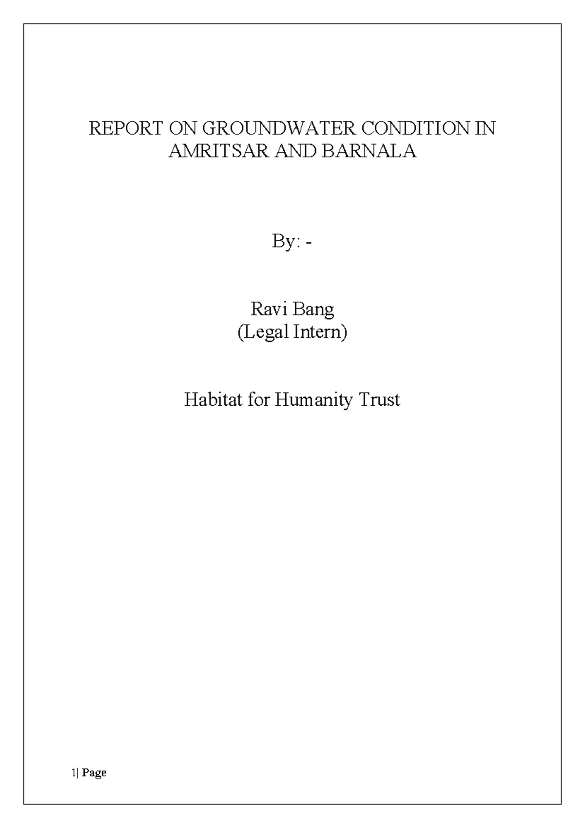 Internship Research Paper - REPORT ON GROUNDWATER CONDITION IN AMRITSAR ...