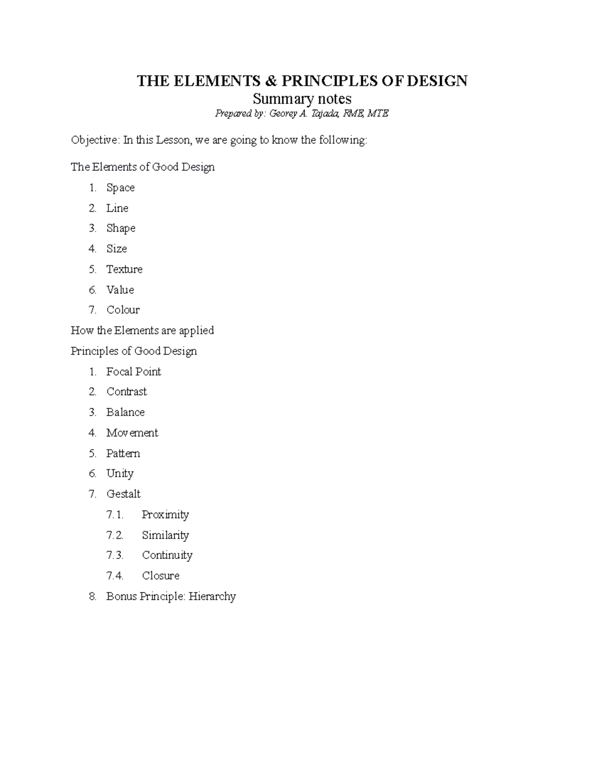 The Elements and Principle of Design - THE ELEMENTS & PRINCIPLES OF ...