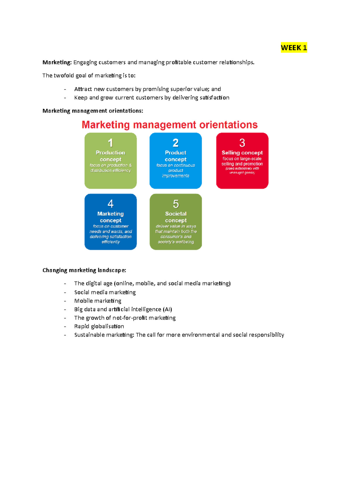 Marketing Principles - WEEK 1 Marketing: Engaging customers and ...