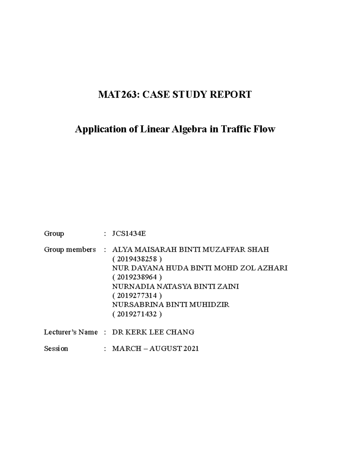 Application OF Linear Algebra IN Traffic FLOW - Science Mathematc ...