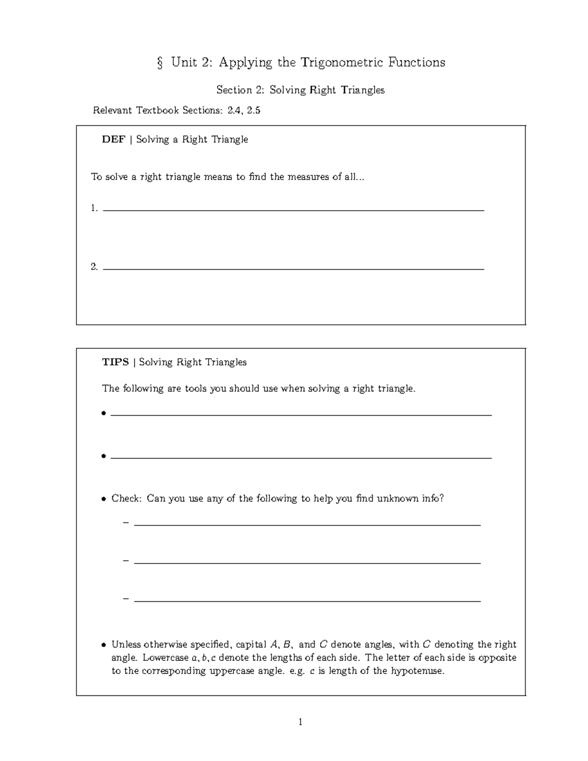 Unit 2 Section 2 - Solving Right Triangles - § Unit 2: Applying the ...