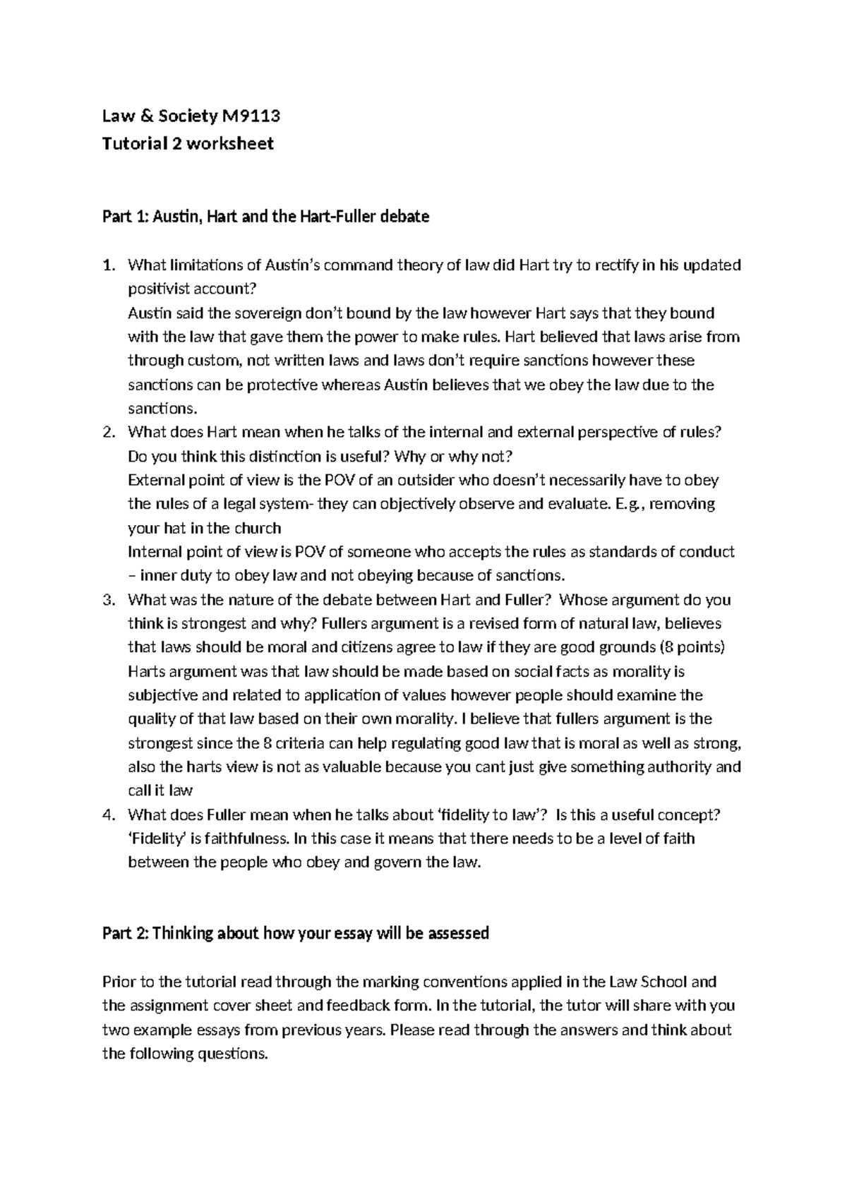 Tutorial 2 worksheet - Law & Society M Tutorial 2 worksheet Part 1 ...