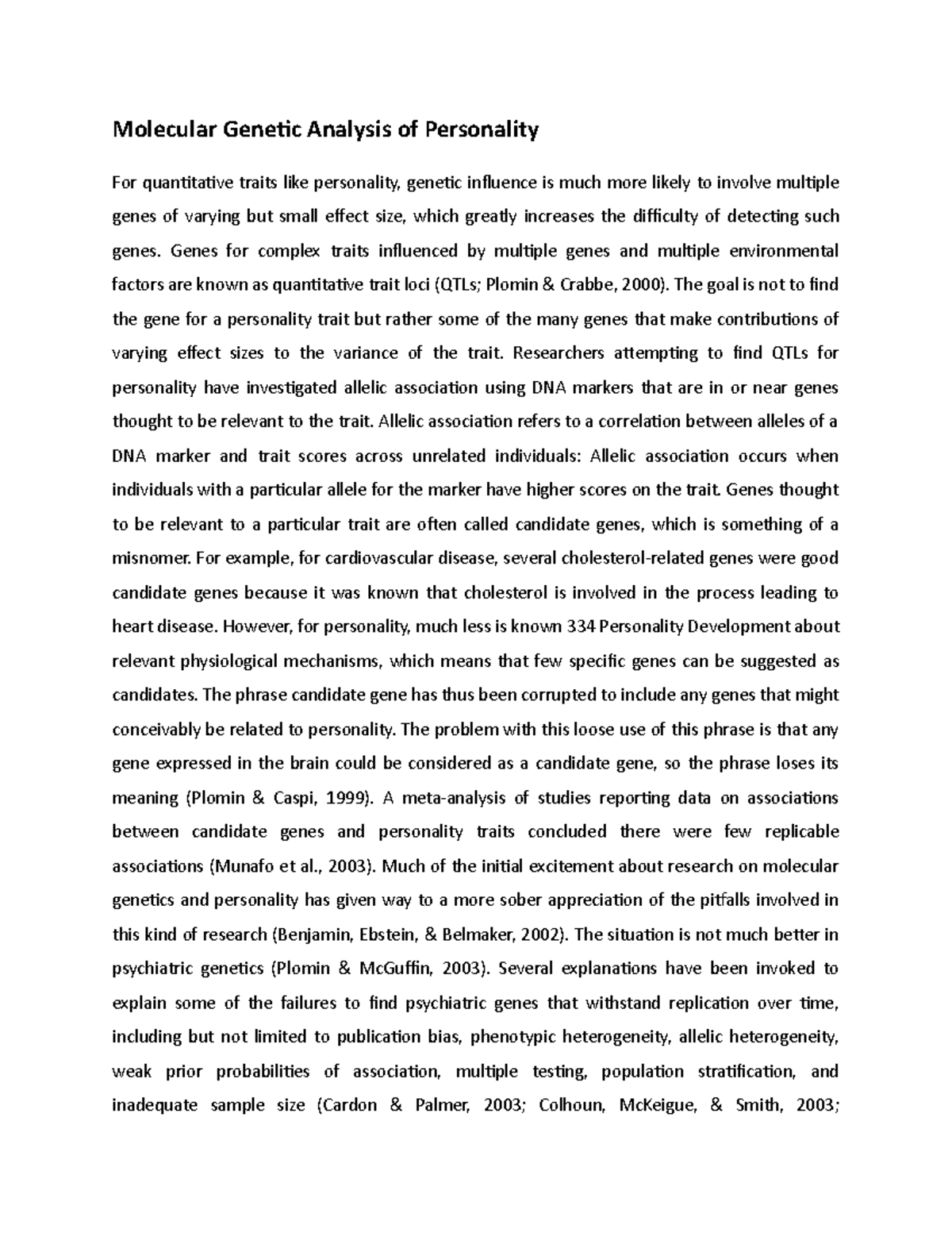 Molecular Genetic Analysis of Personality - Genes for complex traits ...