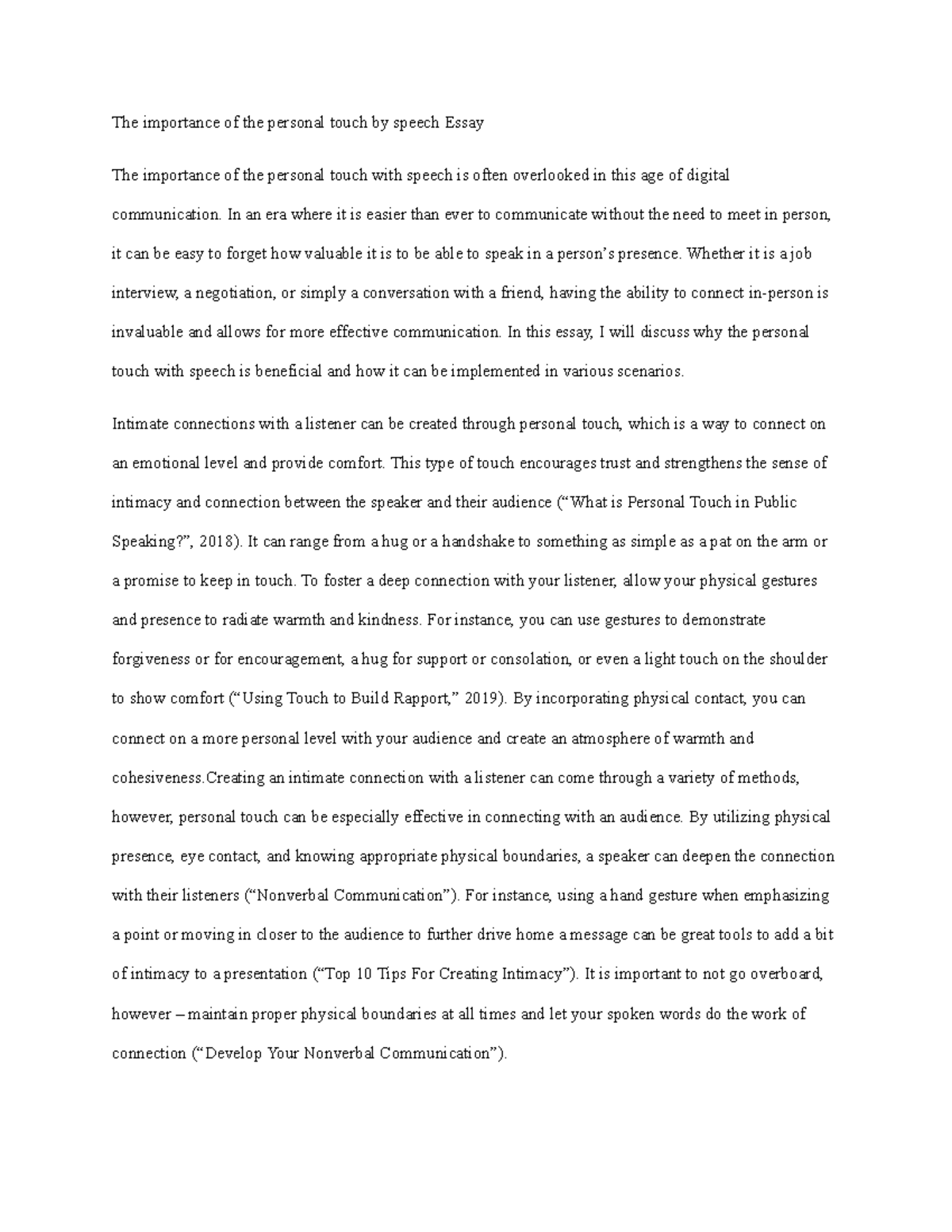 The importance of the personal touch by speech Essay - In an era where ...