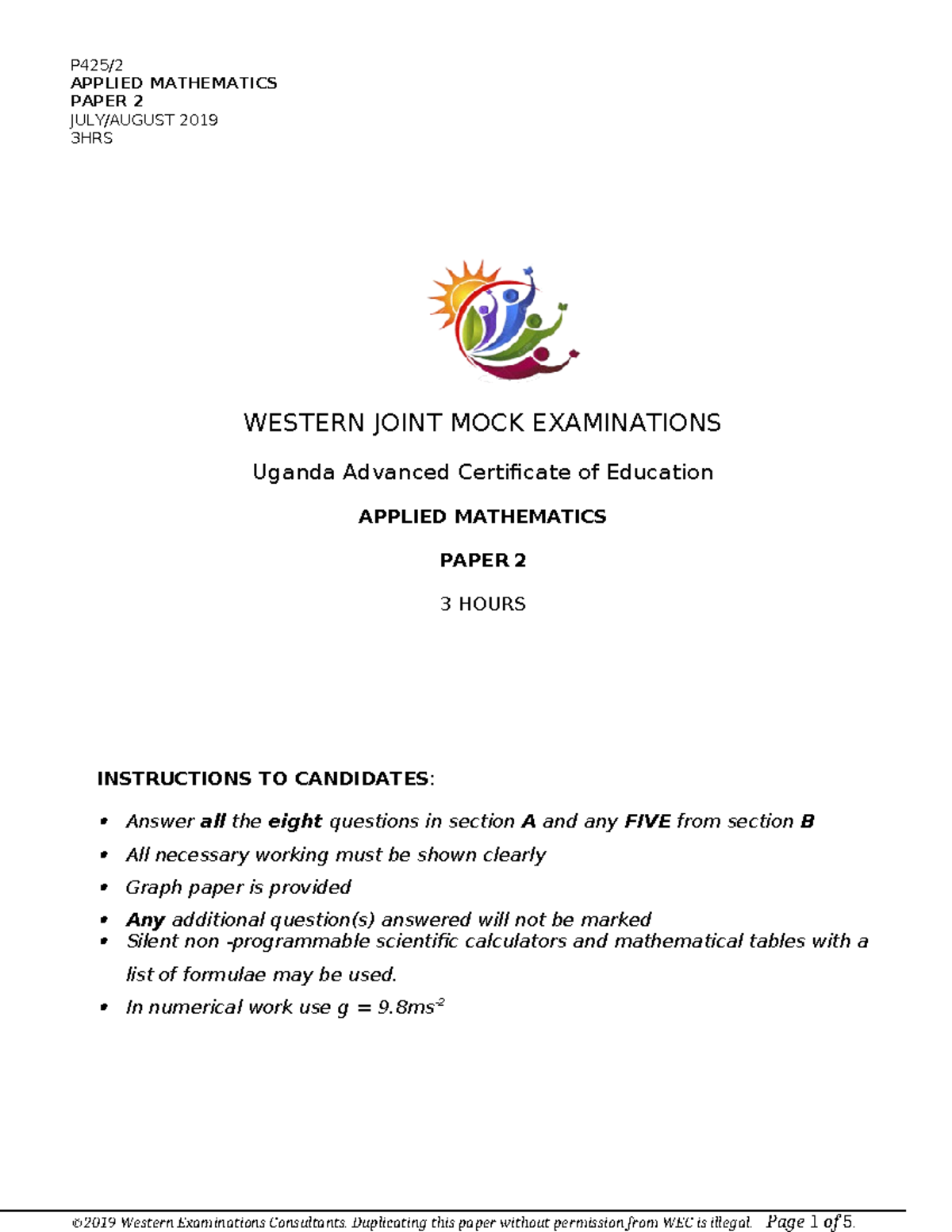 engineering Math 2 - P425/ APPLIED MATHEMATICS PAPER 2 JULY/AUGUST 2019 ...