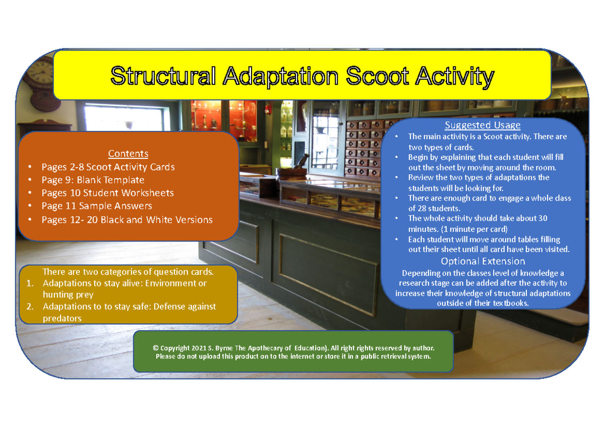 Animal Adaptations Scoot Activity-1 - Contents Pages 2-8 Scoot Activity ...