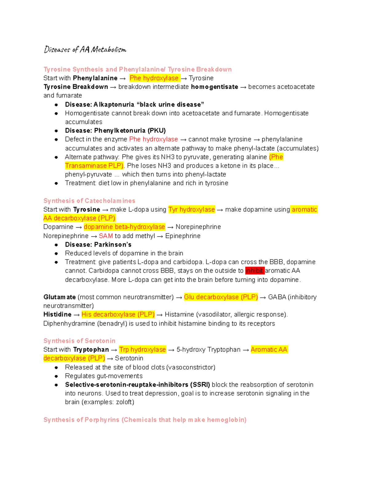 Diseases of amino acid metabolism study guide - Dise f A Metis Tyrosine ...