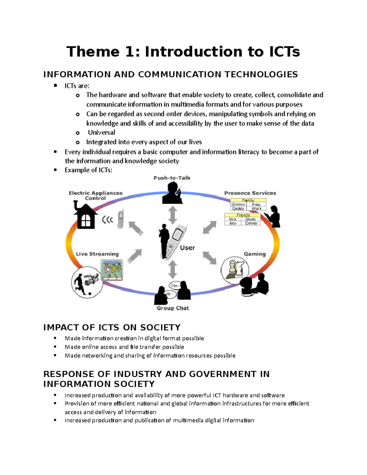 Theme 1 - Summary Information and communication technology - Theme 1 ...