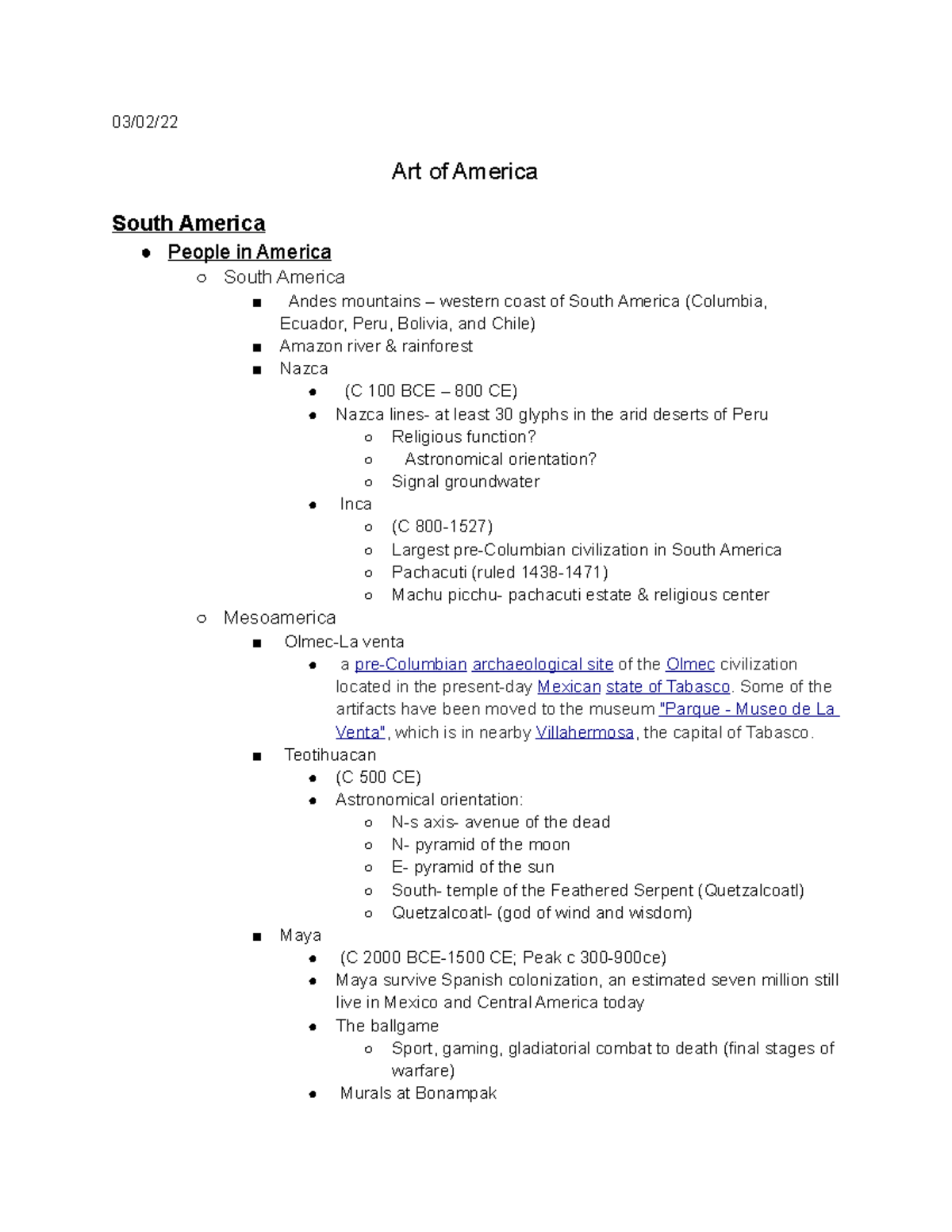 Art of America - Intro to art - 03/02/ Art of America South America ...