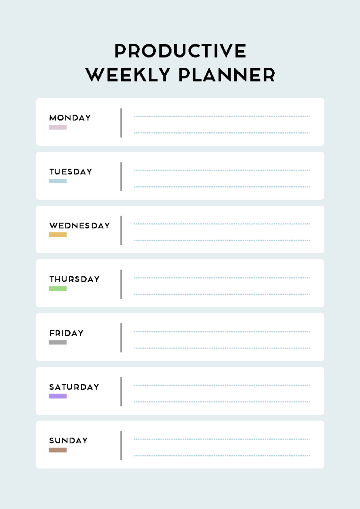 Minimalist Blue White Productive Weekly Planner - REHB 1031 - MONDAY ...