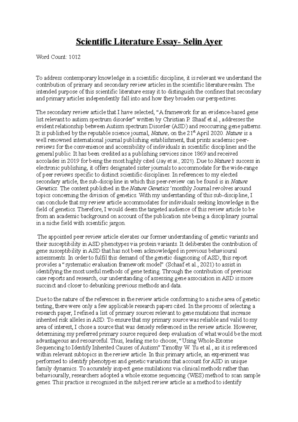 Scientific Literature Essay - The intended purpose of this scientific ...