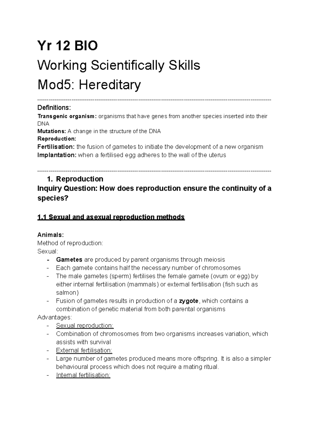 Yr 12 Biology Module 5 Notes - Yr 12 BIO Working Scientifically Skills ...