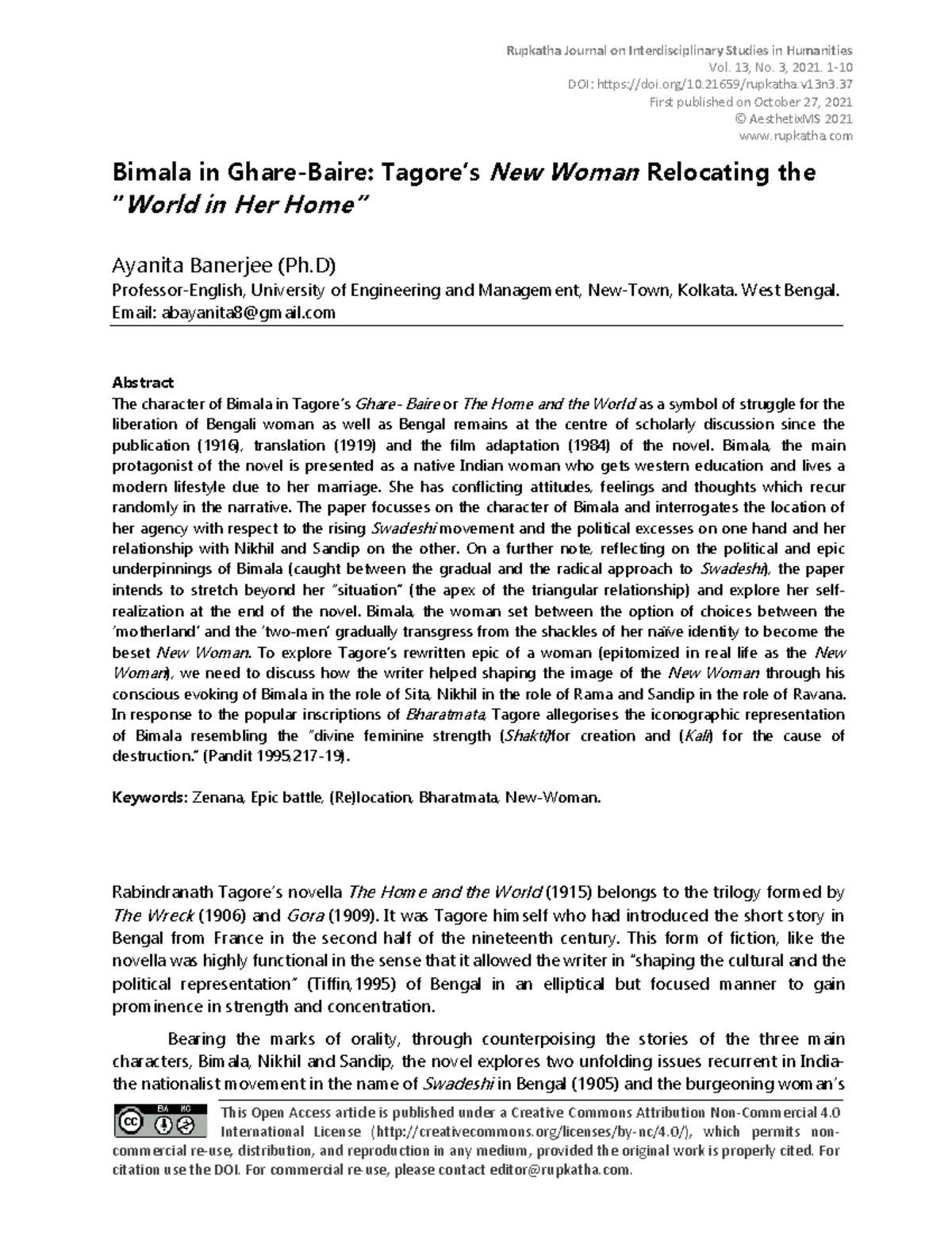 Bimala Ghare Bire - This Open Access article is published under a ...