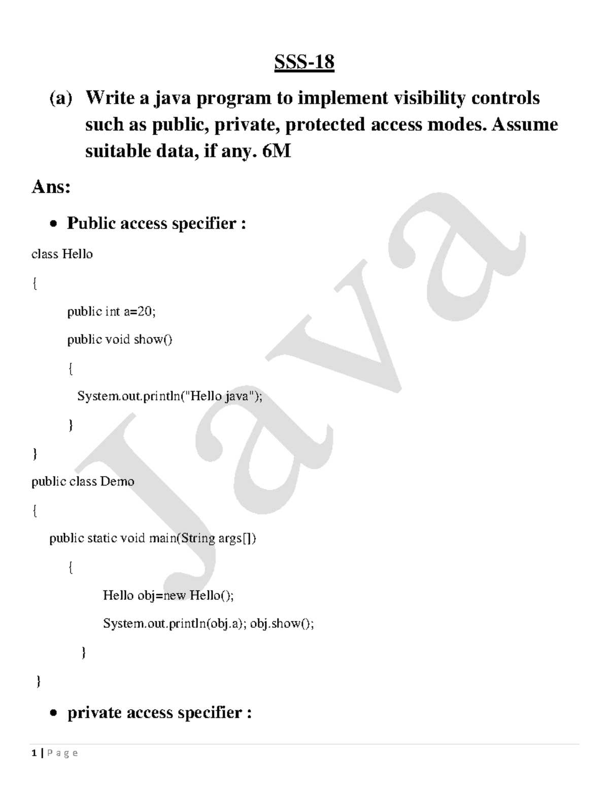 Programs - Summary LWA College - SSS- (a) Write a java program to ...