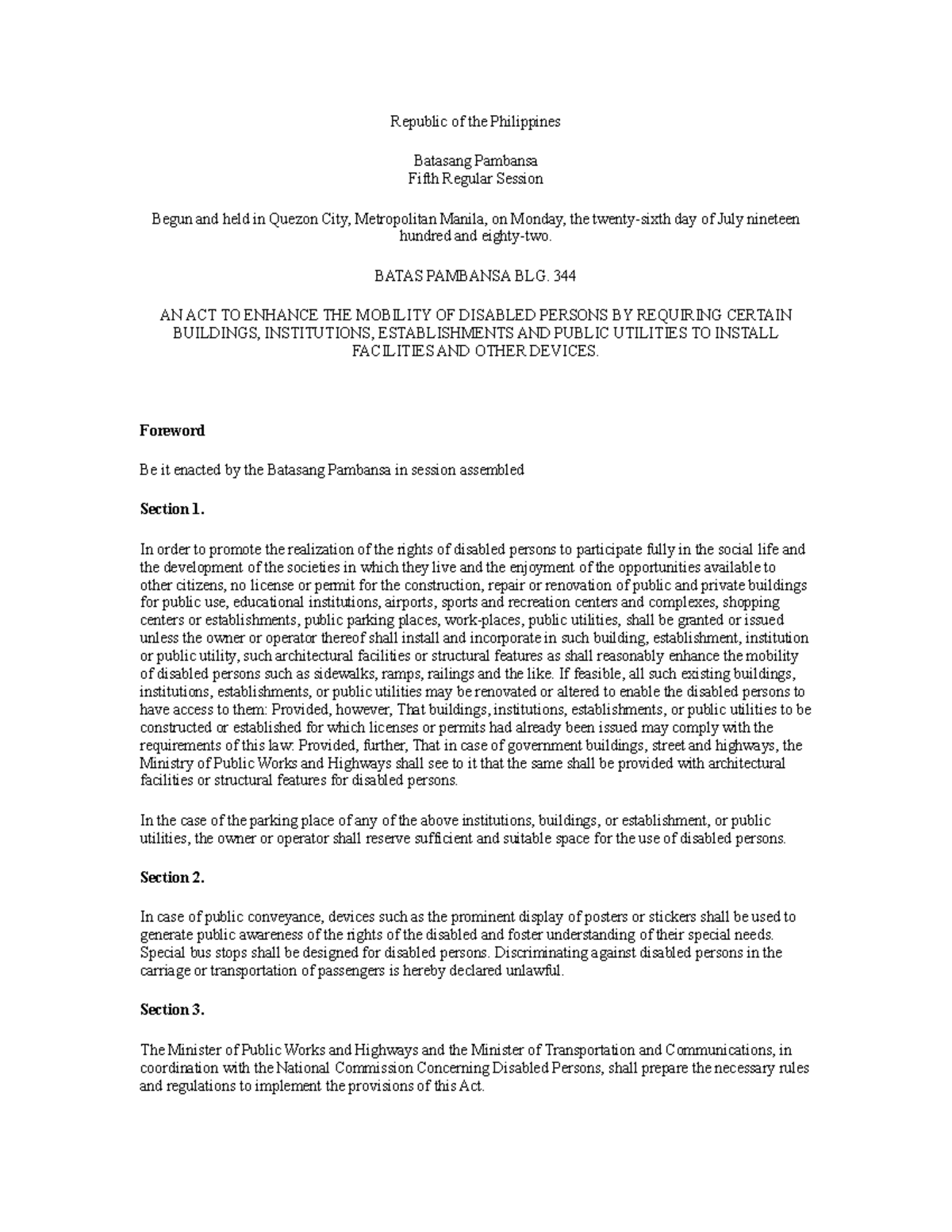 Accessibility Law bp 344 - Republic of the Philippines Batasang ...